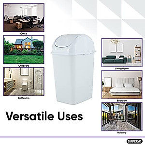 Superio Swing Top Trash Can, Waste Bin for Home, Kitchen, Office, Bedroom, Bathroom, Ideal for Large or Small Spaces - White (3 Pack- 4.5 Gal, 9 Gal, 13 Gal)