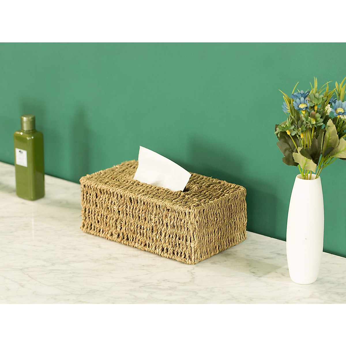 Vintiquewise Natural Woven Seagrass Wicker Rectangular Tissue Box Cover Holder