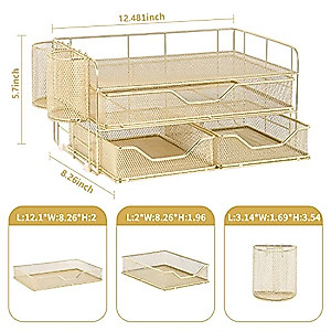 gianotter 3 Tier Desk Drawer Organizer, Office Desk Organizers and Accessories with 2 Pen Holder, Desk Accessories & Workspace Organizers for Home Office Supplies (Gold)