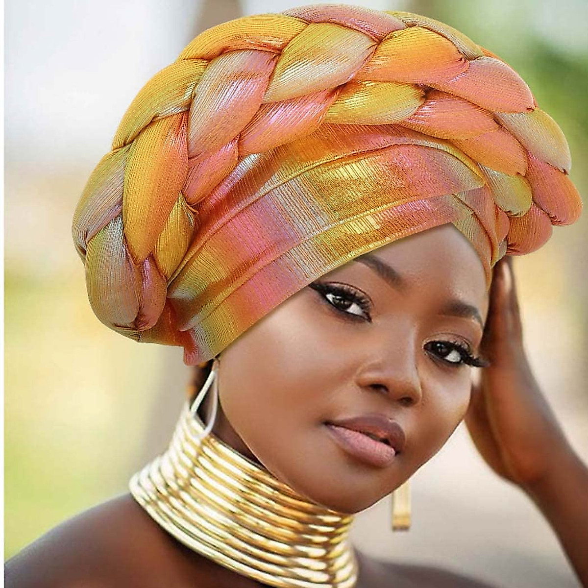 Woeoe Beanie Cap Head Wrap Double Braid Pre-Tied Head Scarf Twisted Stretchy African Head Turban for Women and Girls