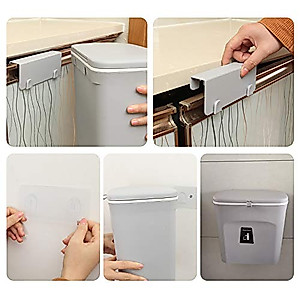ZOEYES 2.4 Gal Hanging Trash Can for Kitchen Cabinet Door, Small Under Sink Hanging Garbage Can with Lid, Wall-Mounted Waste Bin for Bathroom Bedroom Office Kitchen (Gray)