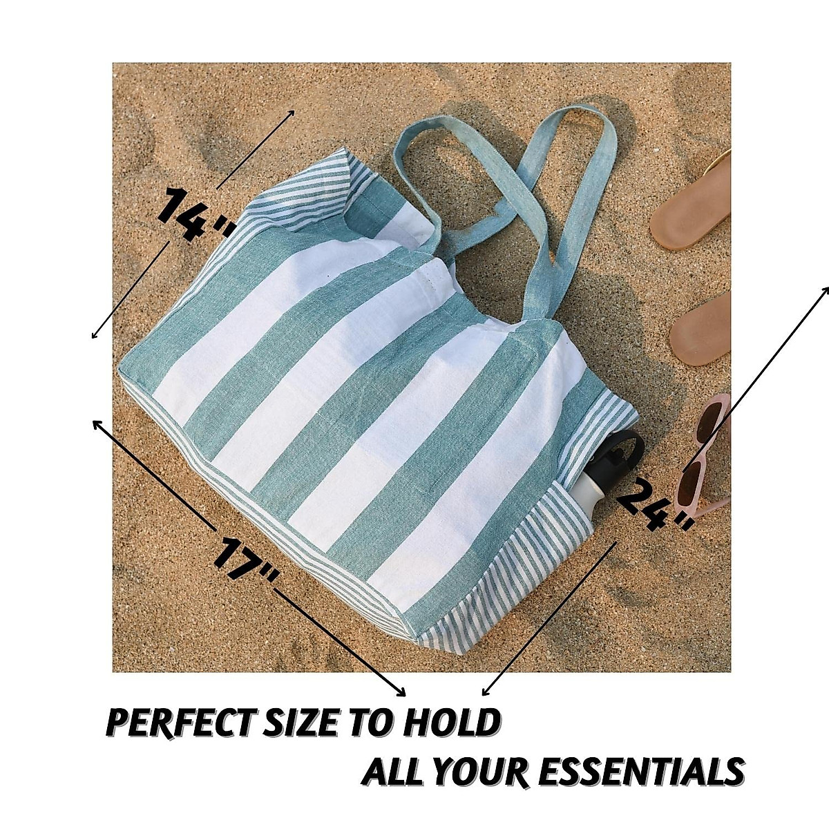 Folkulture Beach Bags For Women | Beach Bag Waterproof Sandproof | 17x14 Beach Tote Bag For The Pool, Tote Bag with Zipper, Canvas Beach Bag, Cute Beach Bag, Canvas Beach Bag in Beach Accessories