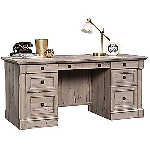 Sauder Palladia Executive Desk, L: 65.12" x W: 29.53" x H: 29.61", Split Oak finish