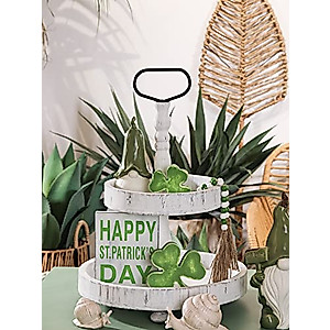 RM ROOMERS St Patrick’s Day Tiered Tray Decor, 4pcs Farmhouses St Patricks Day Table Decor, Irish Theme Wooden Shamrock Signs Table Centerpieces for March, Office, Home