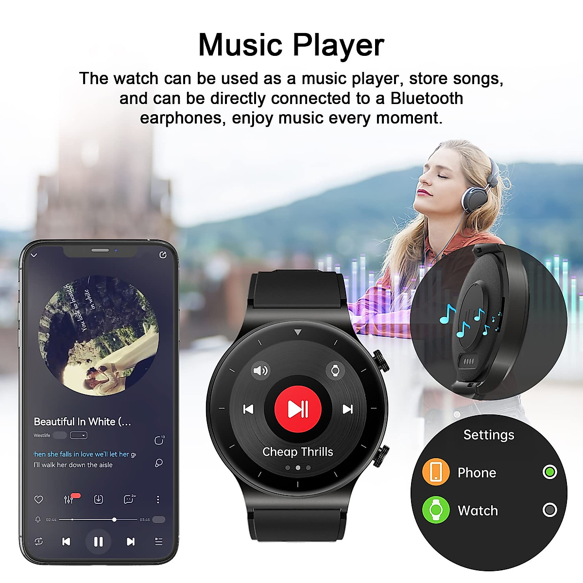 Blackview Smart Watch 2022(Answer/Make Call), Fitness Watch with Music Storage and Playback, 1.3" Full Touch Screen with Heart Rate Sleep Monitor, Smartwatch for Men Women
