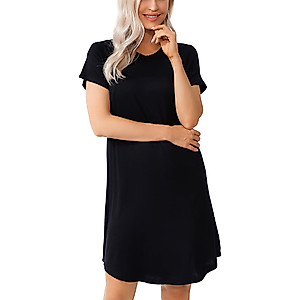 WoMear Women Sleepshirts 3 in 1 Delivery/Labor/Maternity/Nursing Nightgown Short Sleeve Breastfeeding Sleep Dress Pure Black L