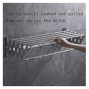 XMCX 50-80cm Laundry Drying Rack Airer -Wall Mounted - Retractable - Clothes Dryer Collapsible Folding Towel Shelf with Hooks Washing Line Easy Storage (Color : 5 Hook, Size : 80cm)