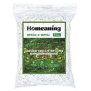 HOMEANING 5 x 15ft,1 Pack White Garden Trellis Netting,Heavy-Duty Polyester Grow Net, Plant Netting for Climbing Plants Outdoor,Vegetables, Fruits, and Flowers