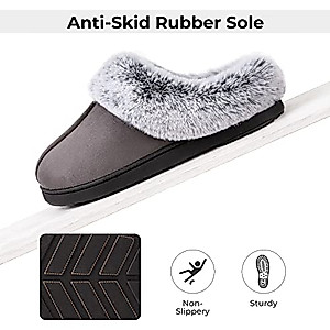 Women's Classic Microsuede Memory Foam Slippers Durable Rubber Sole with Warm Faux Fur Collar (9-10 M, Dark Gray)