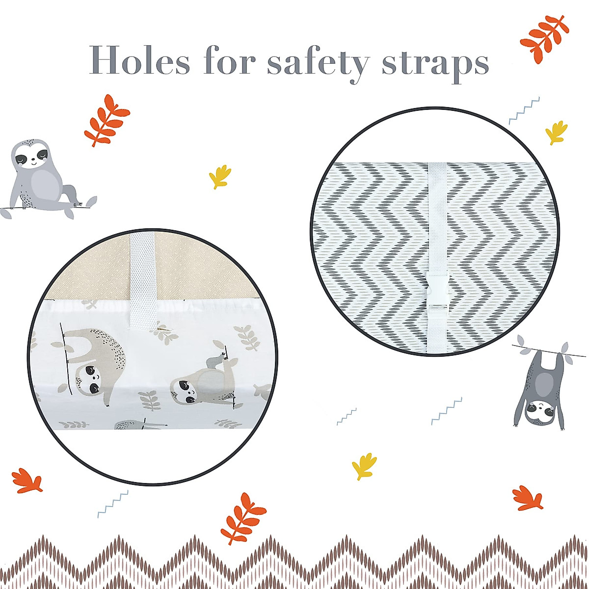 My Little Zone 100% Cotton Changing Pad Cover for Baby Boys and Girls, Chevron - Breathable Bassinet, Mini Crib Mattress Fitted Sheets - Little Sloth, 32"x16" with 8" Deep Pocket, White-Grey, 2 Pack