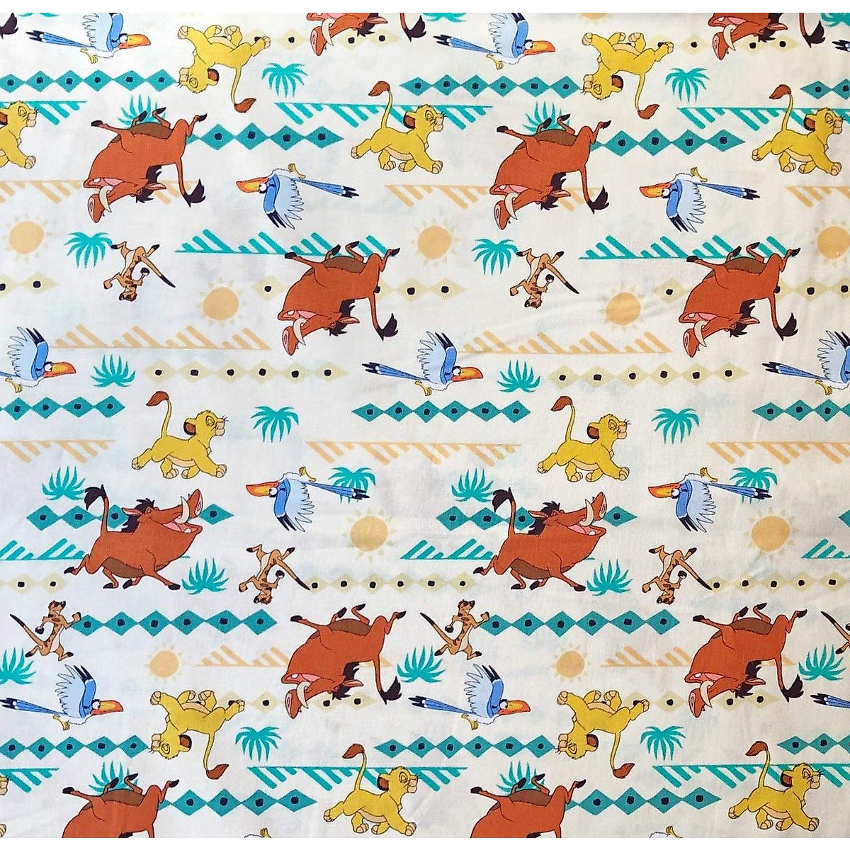 1 Yard - The Lion King Characters Striped on White Cotton Fabric - Officially Licensed (Great for Quilting, Sewing, Craft Projects, Throw Blankets & More) 1 Yard X 44"