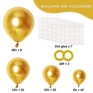 RUBFAC 110pcs Metallic Gold Balloons Latex Balloons Different Sizes 18 12 10 5 Inch Party Balloon Kit for Birthday Party Graduation Baby Shower Wedding Holiday Balloon Decoration