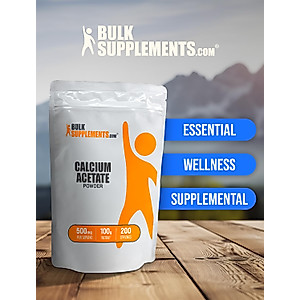 BulkSupplements.com Calcium Acetate Powder - Calcium Supplement, Calcium Acetate Supplement - Food Grade & Gluten Free, 500mg (125mg Calcium) per Serving, 100g (3.5 oz) (Pack of 1)