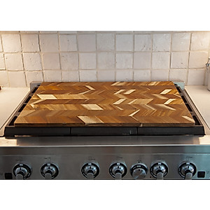 Noodle Board Acacia Stove Top Cover Stove Burner Cover RV Sink Cover Extra Work Surface 4 Burner, Dark Brown