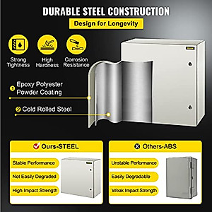 VEVOR NEMA Steel Enclosure, 24 x 24 x 12'' NEMA 4X Steel Electrical Box, IP66 Waterproof & Dustproof, Outdoor/Indoor Electrical Junction Box, with Mounting Plate