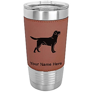LaserGram 20oz Vacuum Insulated Tumbler Mug, Labrador Retriever Dog, Personalized Engraving Included (Faux Leather, Dark Brown)