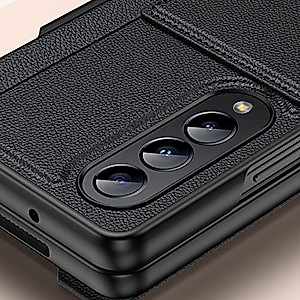 BAILI Samsung Z Fold 4 Leather Wallet Case,Samsung Galaxy Z Fold 4 Case with Card Slots,Galaxy Z Fold 4 Case with Card Holder Kickstand and Detachable Pen Slot Protective Case Carbon Fiber