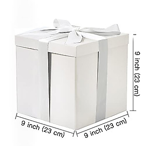 RUSPEPA Medium Birthday Gift Box with Lids, Ribbon and Tissue Paper, Collapsible Gift Box - 1 Pcs, 9x9x9 Inches, White