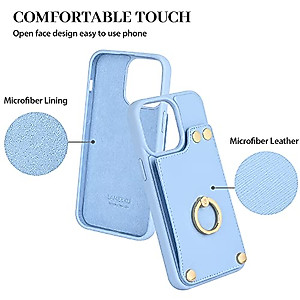 LAMEEKU for iPhone 12 Pro Max Wallet Case with Card Holder, Leather Card Slots Case, 360°Rotation Ring Kickstand, RFID Blocking Protective Case Designed for Apple iPhone 12 Pro Max 6.7'' Blue