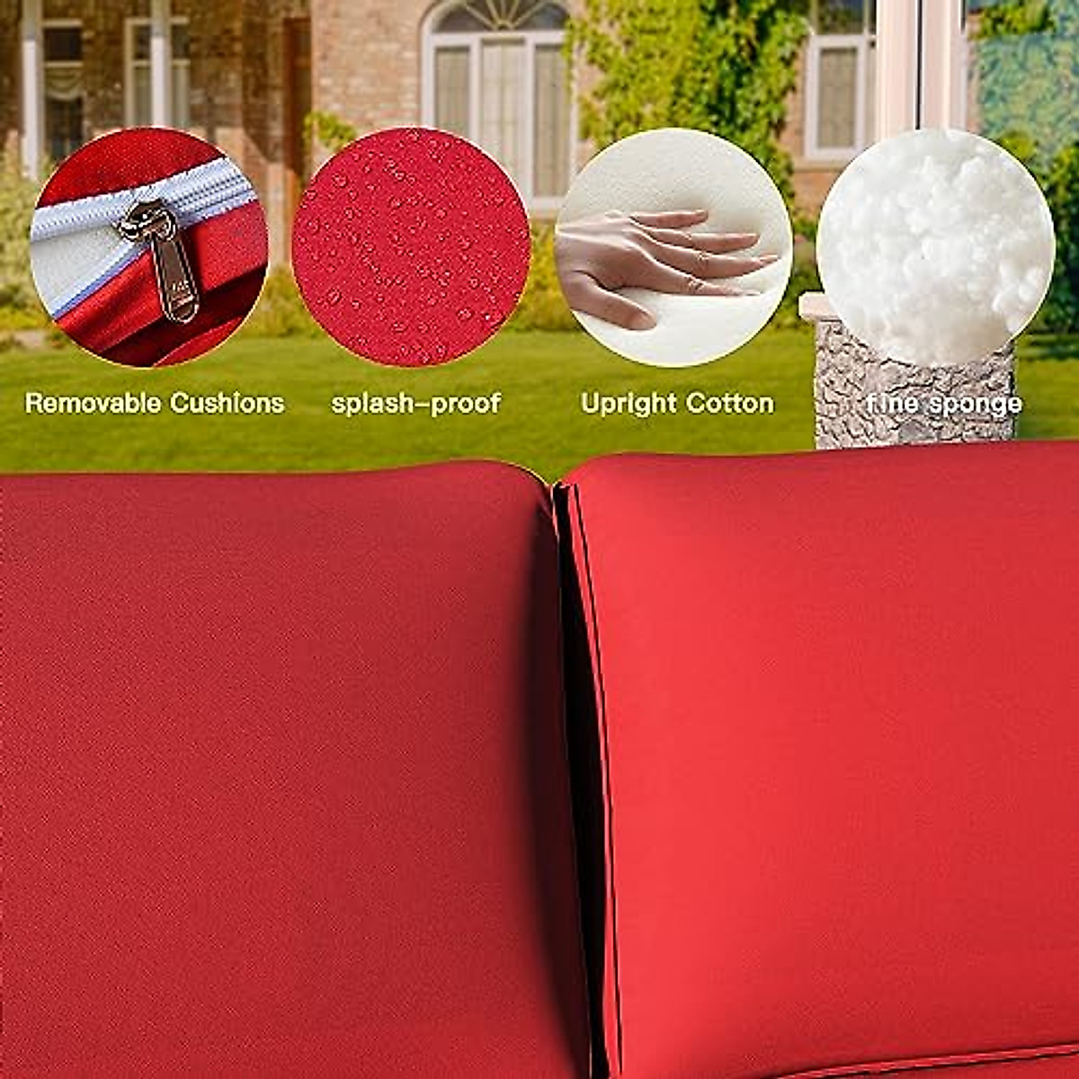 Halmuz 6 Piece Patio Furniture Sets Outdoor Conversation Sofa Set, All-Weather High Back PE Rattan Wicker Sectional Furniture Patio Sofa w/Tempered Glass Top Table&Thickened Cushions(Red)