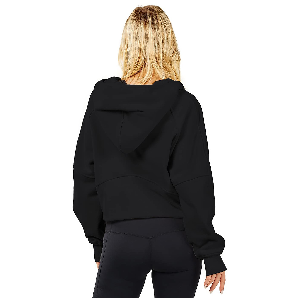 XWEAIJ Fleece Lined pullover women Half Zip Sweatshirt Workout Jackets Zip Up Hoodies for Teen Girls Fashion Cropped Trendy Clothes Black XL