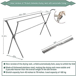 AUGMIRR Clothes Drying Racks Outdoor, 80 Inches Updated Version,Stainless Steel Laundry Drying Rack for Indoor Outdoor and The Balcony,Length Adjustable Saves Space,with Windproof Hooks(Silver02)