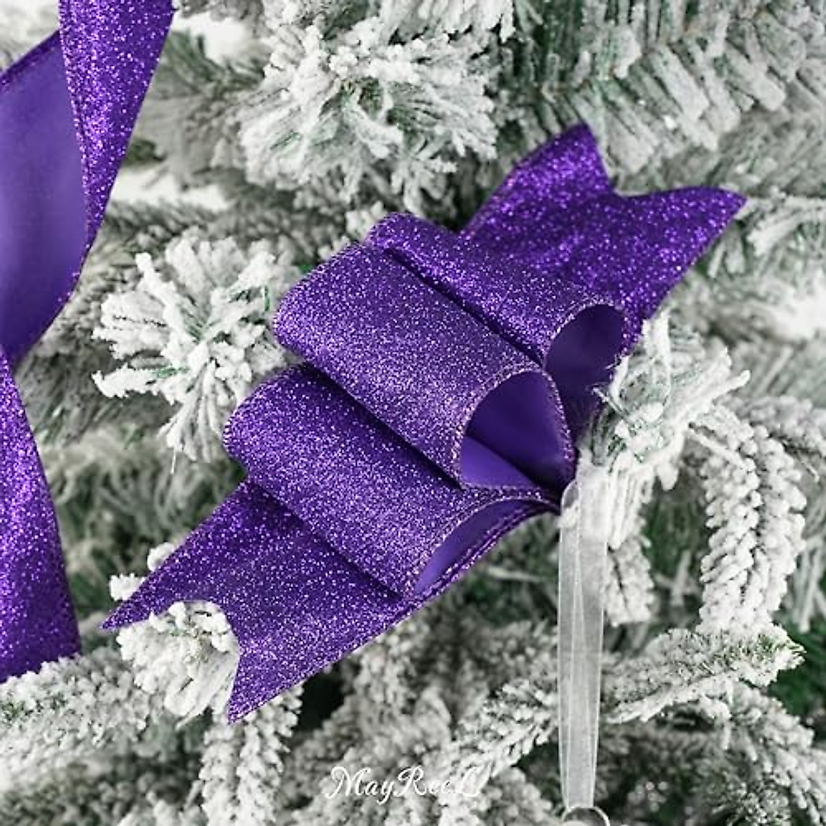 MAYREEL 2.5 Inch Purple Ribbon Wired Glitter for Halloween Christmas Decorations Gift Wrapping Wreath Supplies Tree Toppers Garland Crafts 10 Yards