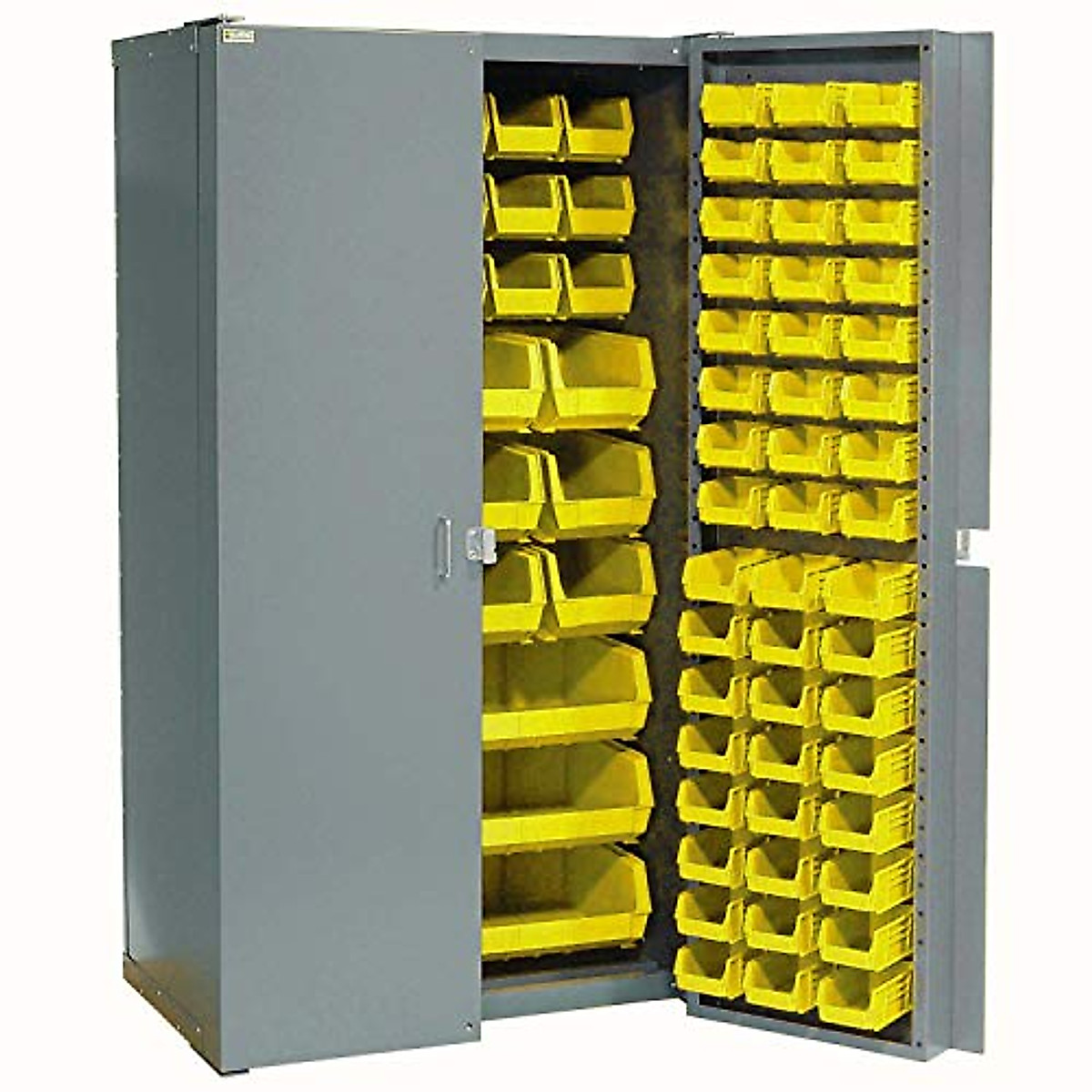 Global Industrial Bin Cabinet with 132 Yellow Bins, 38x24x72, Assembled