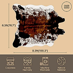 CONBEN Oversized Faux Cowhide Rug (6.3ft x 8.3ft) - Non-Slip Backing, Cow Print Decor - Farmhouse, Western Floor Rugs for Living Room, Bedroom, Dining Area or Office