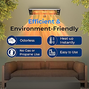 SereneLife Infrared Outdoor Electric Space Heater, Wall Mounted Heater, 1500 W, Electric Patio Heater w/ Remote Control 26" x 8" for Restaurant, Patio, Backyard, Garage, Decks Black