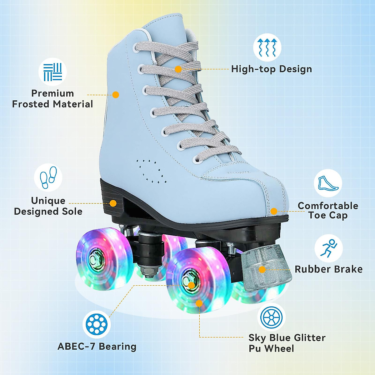 XUDREZ Roller Skates for Women Girls, SkyBlue Premium Frosted Material Roller Skates, Classic Double-Row High-top Roller Skates for Beginner, Indoor Outdoor Roller Skates (Women US: 8.5)