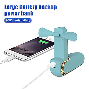 ideapro Pocket Handheld Fan Mini Portable Fan with Lanyard, 2000 mAh USB Rechargeable Mini Fan, Batteries Operated Handheld Fan with 3 Speeds Power Bank Flashlight Function for Home Outdoor Travel