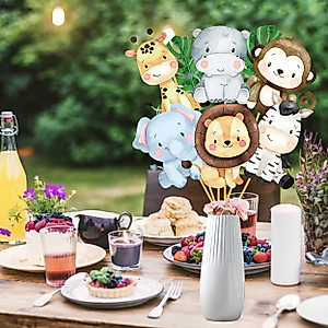 24Pcs Jungle Animals Centerpiece Sticks Safari Animal Table Toppers for Jungle Birthday Party Zoo Animals Baby Shower Supplies Safari Party Decoration