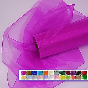 Fuchsia Organza Tulle Fabric Rolls, Crystal Organza 12" by 50 Yards (150 ft) Sheer Nylon Silky Shiny Netting Spool Bolt for DIY Craft Table Runner Wedding Baby Shower Party Decor (Fuchsia)