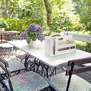 Elegant Designs HG2033-WHT Pantry Picks Farmhouse Wooden Flatware & Utensils Caddy Condiment Organizer w Cutout Handle & Compartments for Kitchen Décor Countertop Breakfast BBQ Events Picnic, Wht Wash