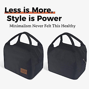 Aosbos Black Lunch Bag Women Teens Insulated Lunch Box Men Adult Lunchbox Lunch Tote Reusable Meal Prep Container Bag Bento Box Cooler Bag for Work Office Picnic Loncheras Para Hombres Mujer