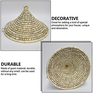 Wakauto Handmade Straw Hat Straw Weaving Pot Cover Conical Home Lampshade Cover (Beige)