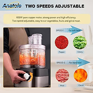 Anatole Commercial Food Processor 20-Cup Electric Vegetable Dicer Chopper 600W 5 in 1 Professional Veggie Shredder Grater Multifunctional Meat Grinder Blender with 5 Stainless Steel Blades
