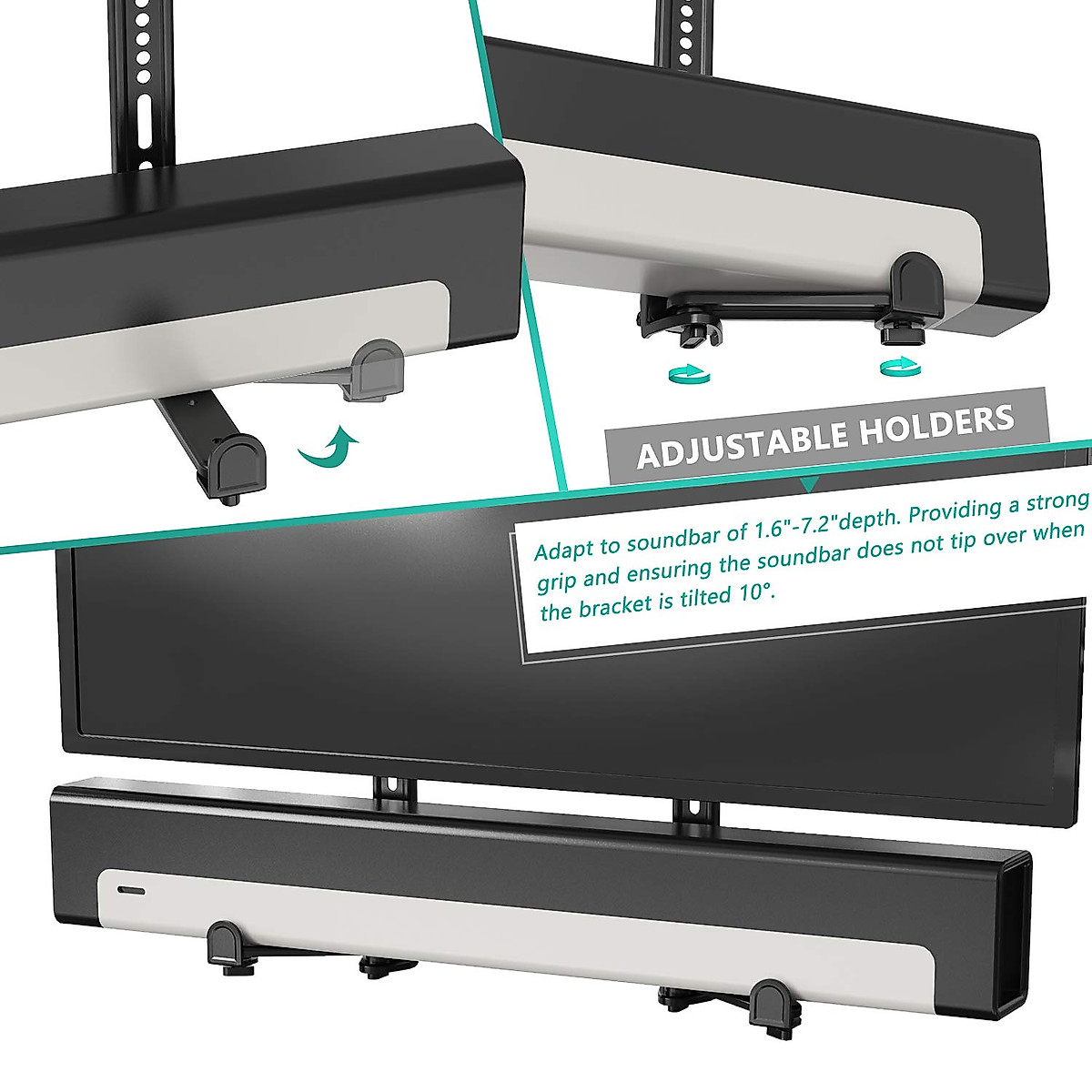WALI Universal Sound Bar Mount - Adjustable Holder for Samsung, Bose, Sonos,Lg,Vizio and Most Soundbars 20''-45'' Wide, Extends 1.6 to 7.2 Inches, Supports 33 lbs, Easy Installation, Black