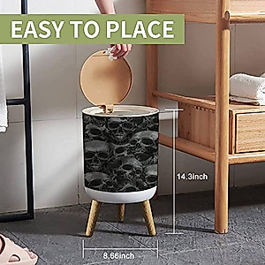 Small Trash Can with Lid for Bathroom Kitchen Office Diaper Black white human skulls Monochrome ornament Scary Halloween Suitable Bedroom Garbage Trash Bin Dog Proof Waste Basket Cute Decorative