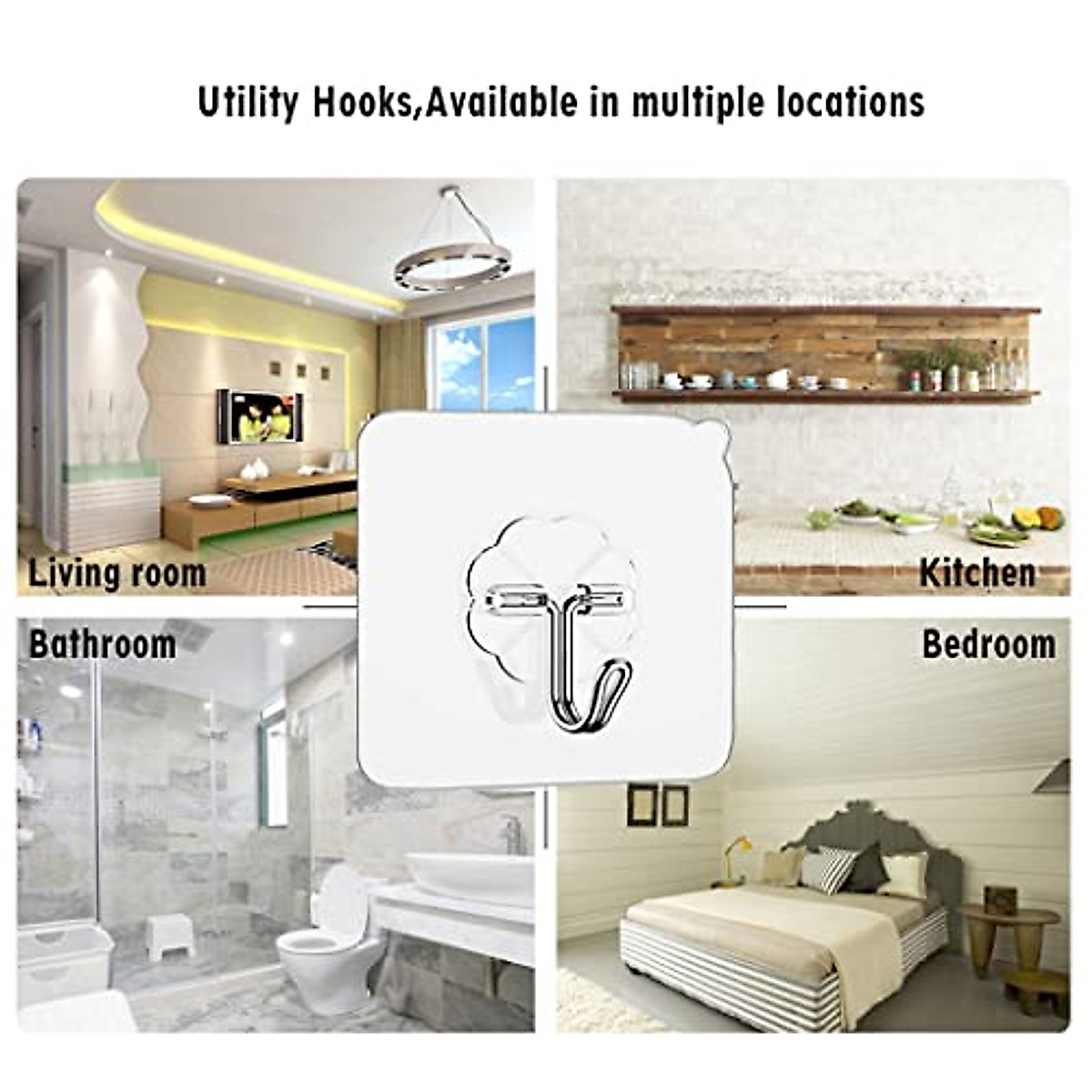 24 Packs -Adhesive Hooks Bathroom/Kitchen Wall Hooks Nail Free Sticky Hanger with Stainless Hooks Reusable Towel Utility Hooks