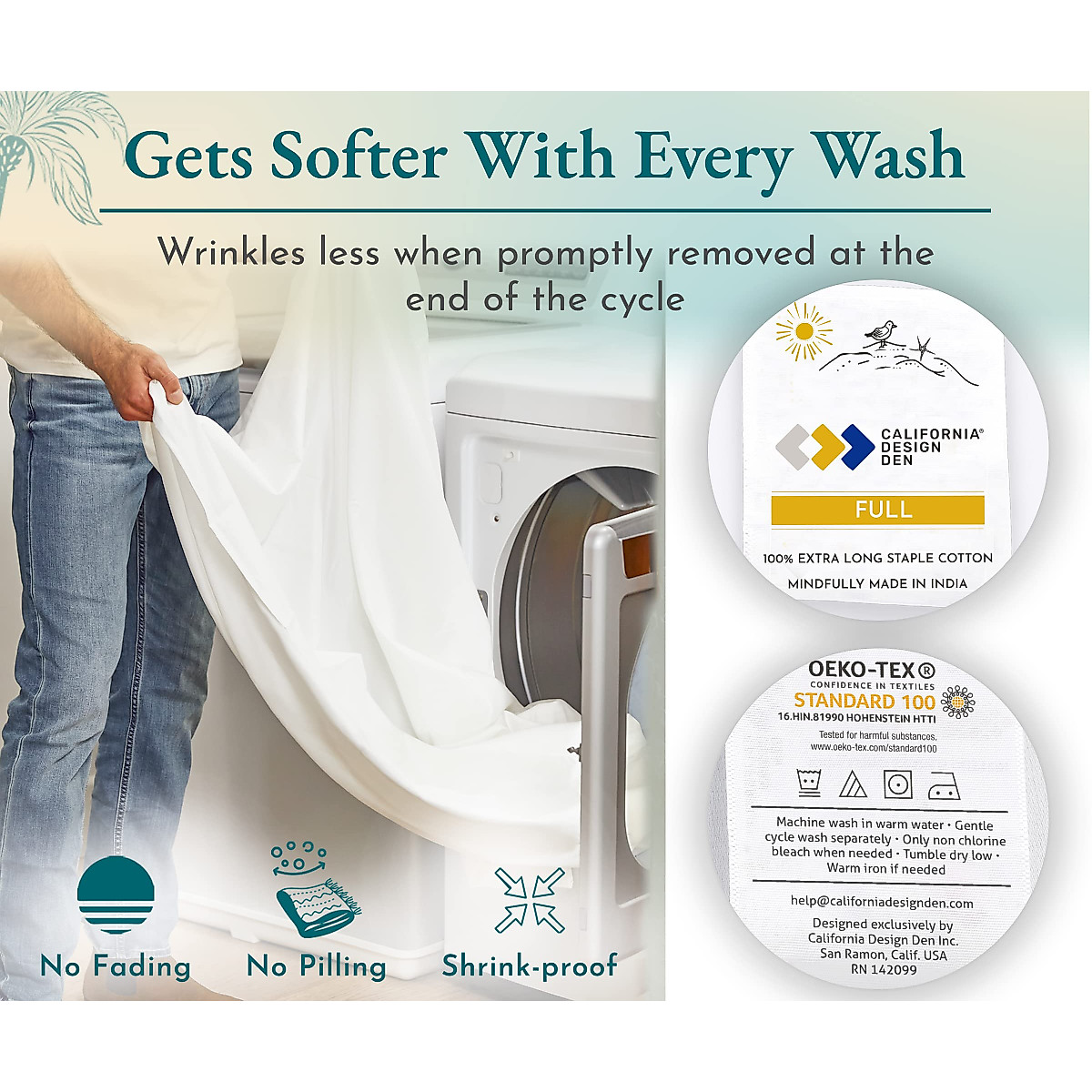 California Design Den - Finest Luxe Full Size Sheet Set Soft 100% Cotton Cooling Sheets Deep Pockets Snug Fit Elastic, 500 Thread Count, 4-Pc Set, Damask Stripe Bed Sheets (Stripe - Sky Blue)