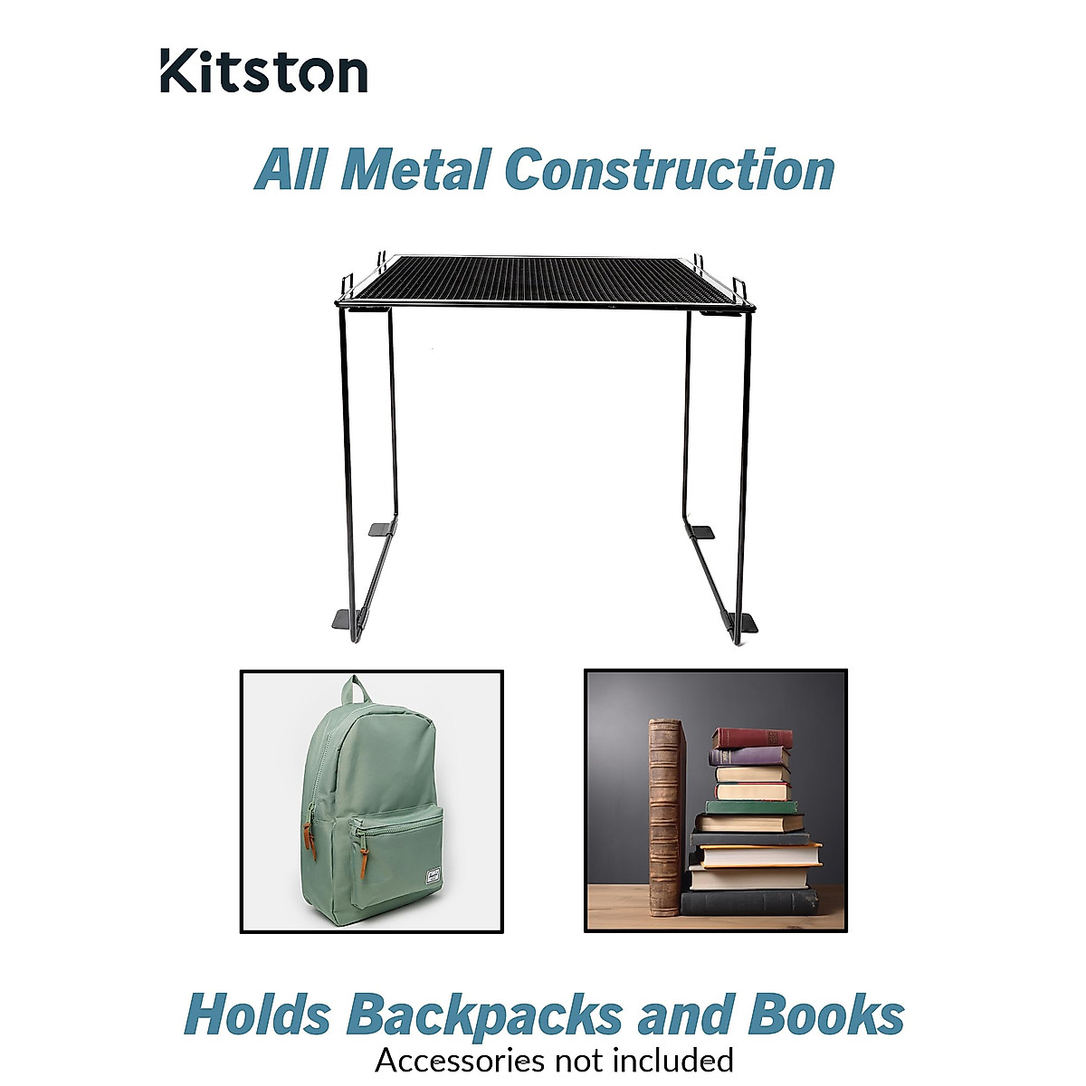 Kitston Metal Locker Shelf for School, Gym, or Work, Stackable, Use Also Under Sink and in Cabinets (Black)