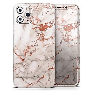 Design Skinz Rose Pink Marble & Digital Gold Frosted Foil V5 - DesignSkinz Protective Vinyl Decal Wrap Skin Cover Compatible with The Apple iPhone 11 (Full-Body, Screen Trim & Back Glass Skin)