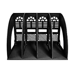 SAYEEC Sturdy Magazine Holder 4 Compartments Plastic Desktop File Organizer File Dividers Office Organizer Storage Document Magaizne Rack Display Box (Black)