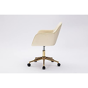 Modern Swivel Home Office Chair,Velvet Upholstered Computer Chair Desk Chair Comfortable Office Chair Adjustable 360° Swivel Office Desk Chair with Golden Base & Wheels for Home Office (Beige)