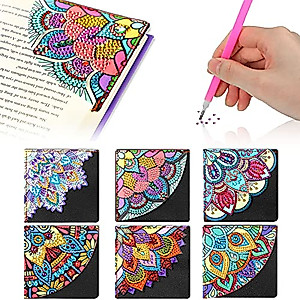 Honoson 6 Pcs Diamond Painting Corner Bookmark 5D DIY Page Book Marks Triangle Book Lovers Gifts for Women Girls Art Craft Reading Lovers Presents (Mandala Flower)