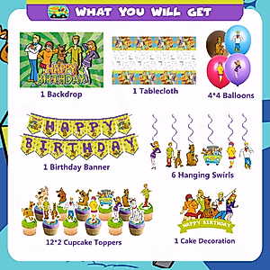 Scooby Dog Doo Birthday Party Supplies, Dog Party Decorations Including Birthday Banner, Backdrop, Hanging Swirls, Tablecloth, Balloons, Cake Toppers for Dog Party Supplies