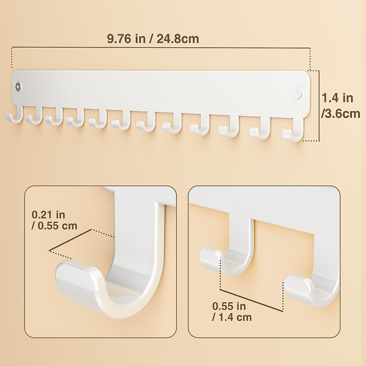 bussdis Drill-In Necklace Organizer: Sturdy Necklace Holder Wall Mounted with Hooks for Tangle-Free Jewelry Storage – Space-Saving Wall Necklace Hanger, White, 2 PCS