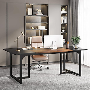 Tribesigns 70.86'' Executive Desk, Large Office Computer Desk with Strong Metal Frame, Wooden Workstation Business Furniture, 8 People Rectangle Conference Table for Home Office,XK00251